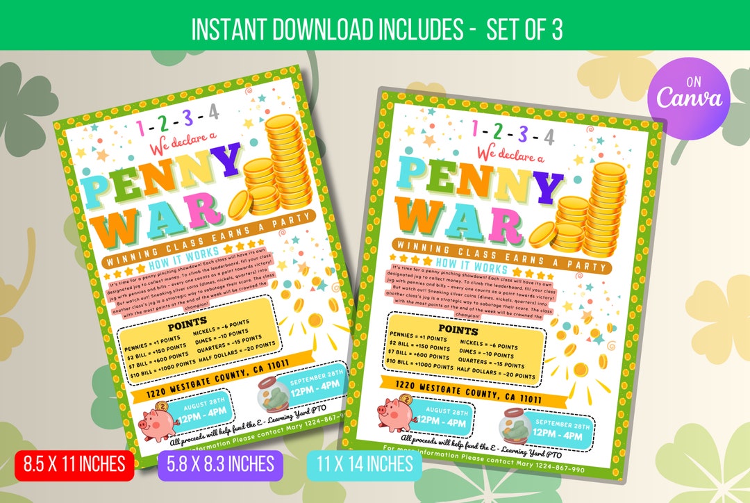 EDITABLE Penny War Fundraiser Flyer, Printable School Fundraiser Event ...