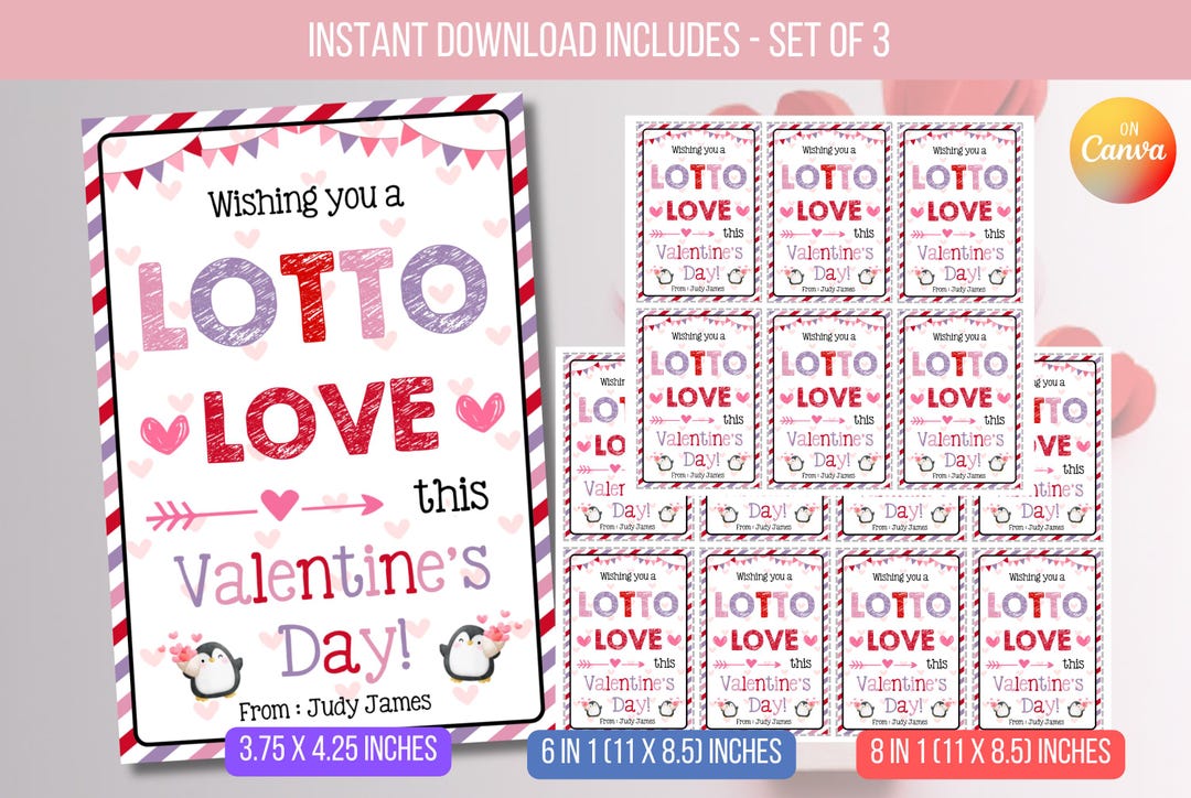 EDITABLE Wishing You a Lotto Love Tag, Valentine's Day Lotto Gift Tags ...