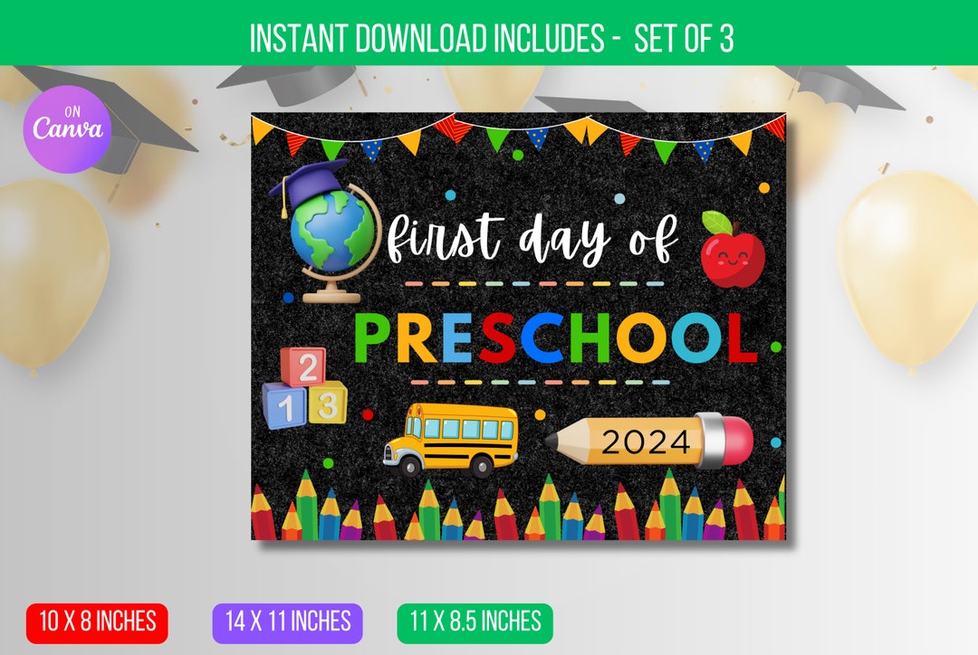 EDITABLE First Day of Preschool, First Day of School Chalkboard Sign ...