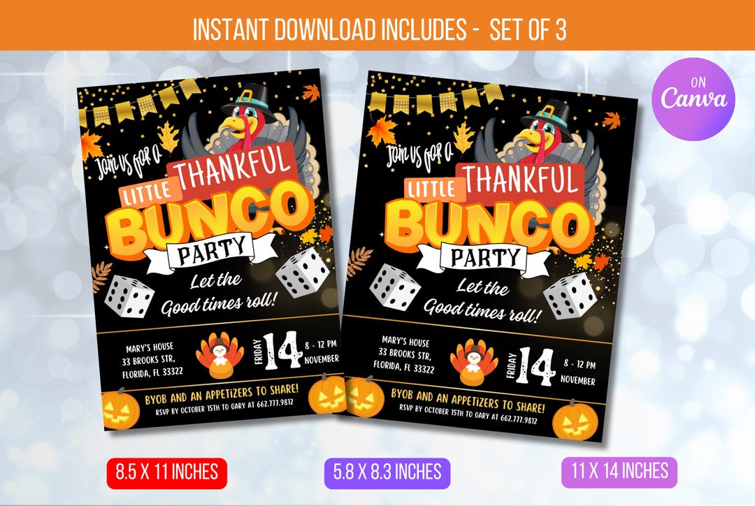EDITABLE Thanksgiving Bunco Party Flyer Invite, Fall Holiday Bunco Dice ...