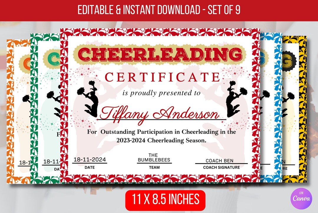 EDITABLE Cheerleader Certificate, Cheer Certificates Sports Award ...