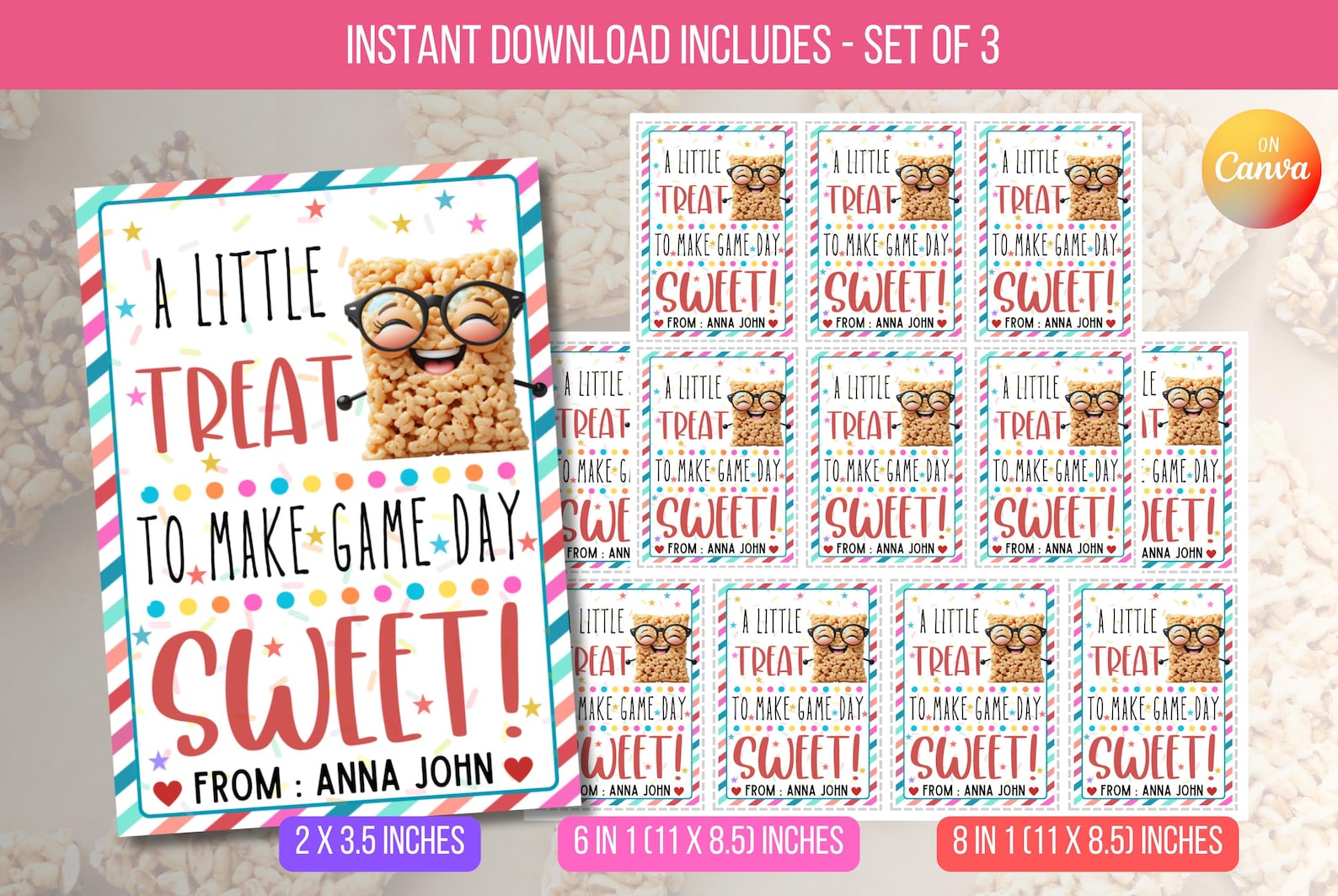 EDITABLE Crispy Rice Treat Tag, A Little Treat to Make Game Day Sweet ...