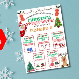 EDITABLE Christmas Spirit Week Flyer, Itinerary Schedule School Poster ...