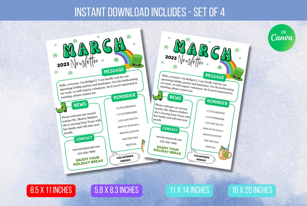 EDITABLE March PTO Newsletter Template, Classroom Printable Handout ...