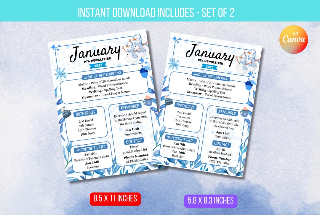 EDITABLE January Newsletter Template, Classroom Printable Handout Flyer ...
