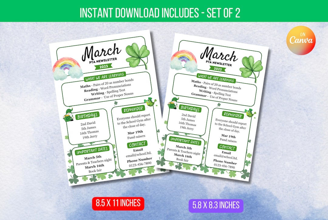 EDITABLE March Newsletter Template, Classroom Printable Handout Flyer ...