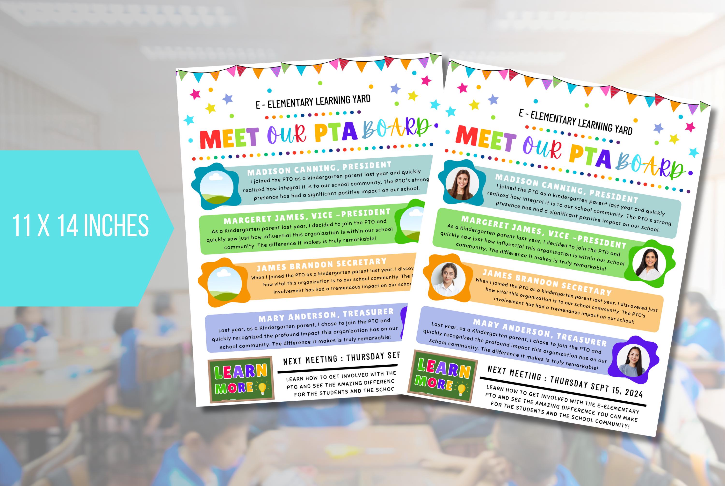 EDITABLE Meet the PTA Board Flyer, Volunteer Board Introductions, Meet the Parents Teacher ...