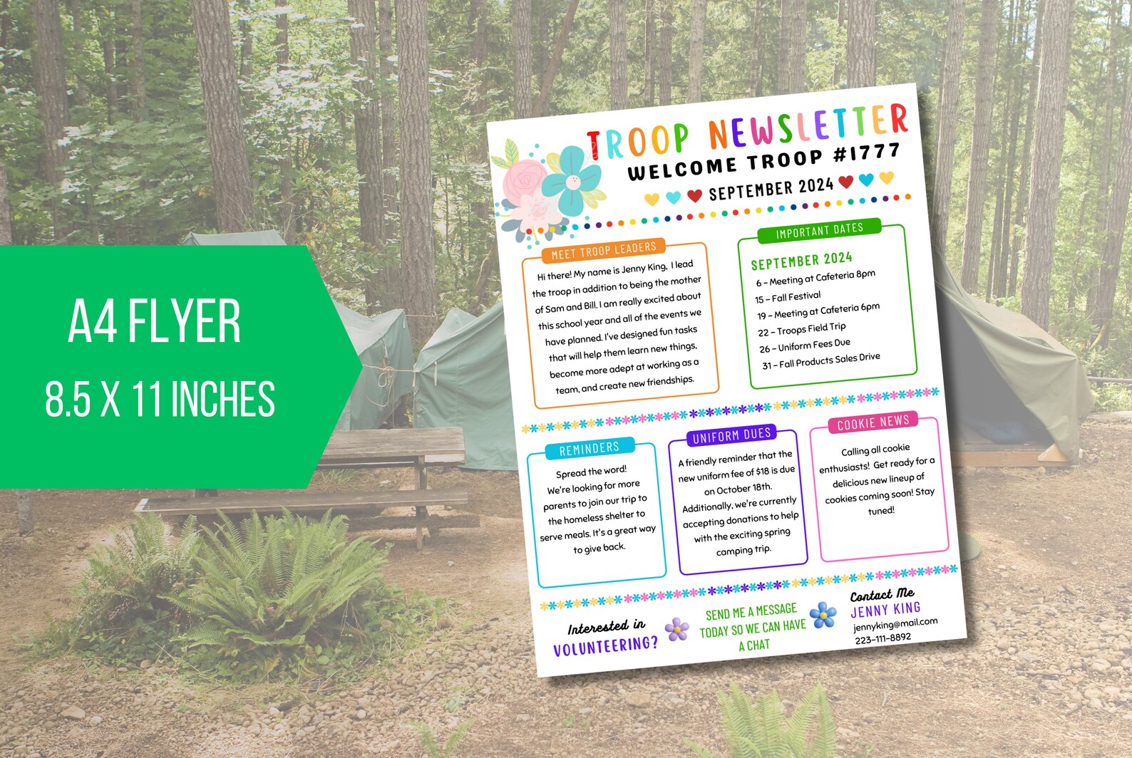 EDITABLE Troop Newsletter Template, Troop Event Informational Template ...