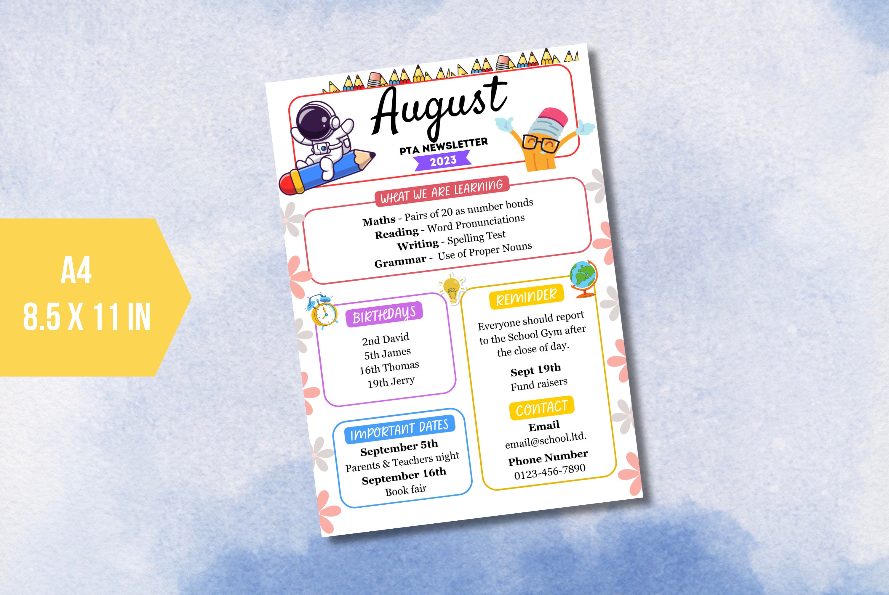 EDITABLE August Newsletter Template, Classroom Printable Handout Flyer ...