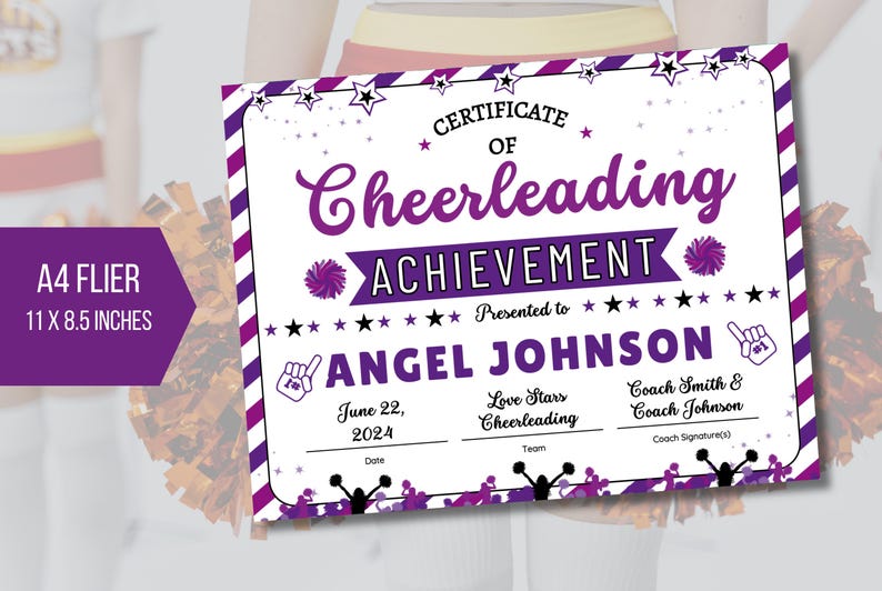 EDITABLE Cheerleader Certificate, Cheer Certificates Sports Award ...