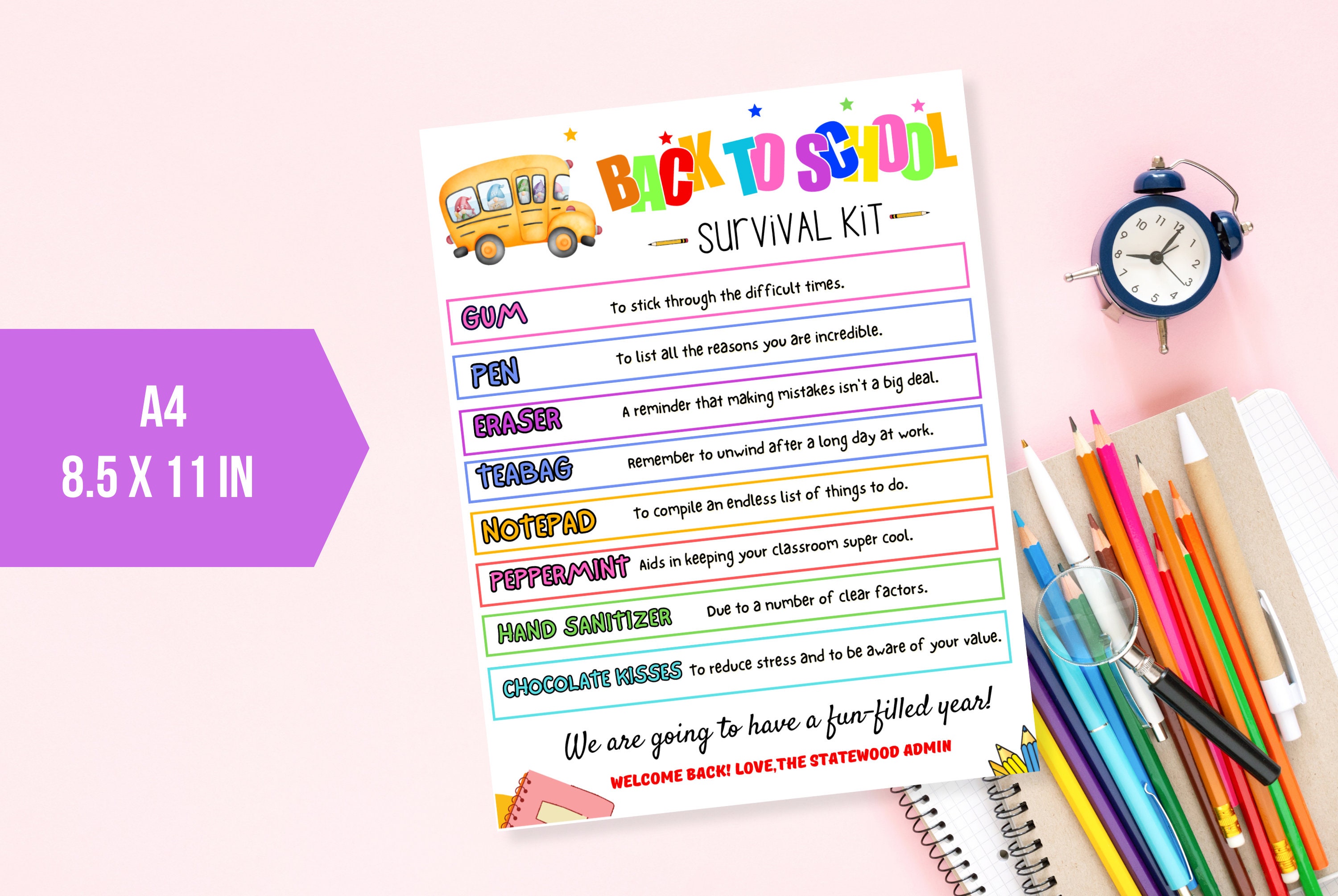 EDITABLE Back to School Survival Kit Template, First Day of School ...