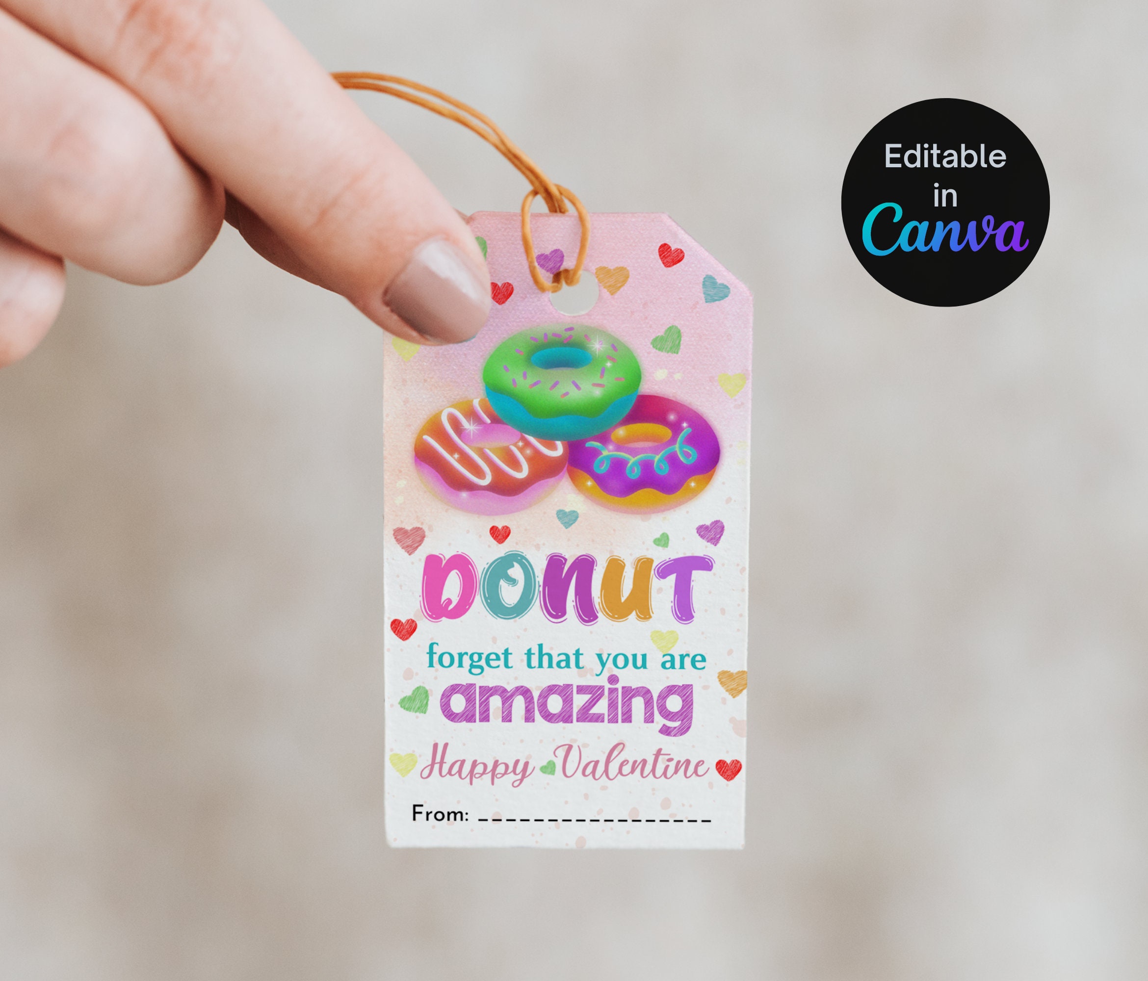Donut Valentine's Day Gift Tag Template Printable Donut - Etsy