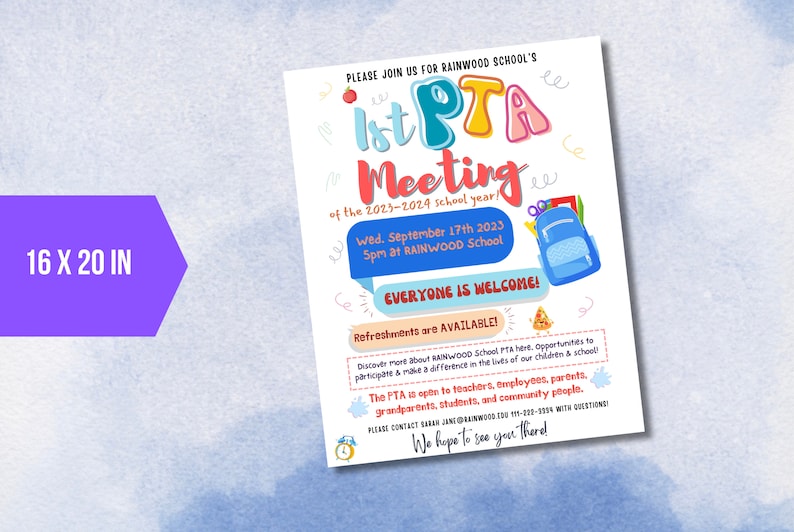 EDITABLE PTA Meeting Handout Flyer, School Information Meeting Flyer ...