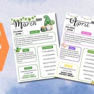 EDITABLE Monthly Newsletter Flyer Template, Classroom Printable Handout ...