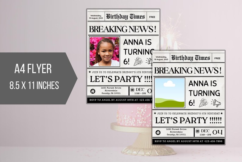 EDITABLE Birthday Celebration Invite, Birthday Newspaper Invitation ...