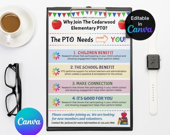 EDITABLE Monthly PTO PTA Flyer Printable Handout, Volunteer Meeting ...