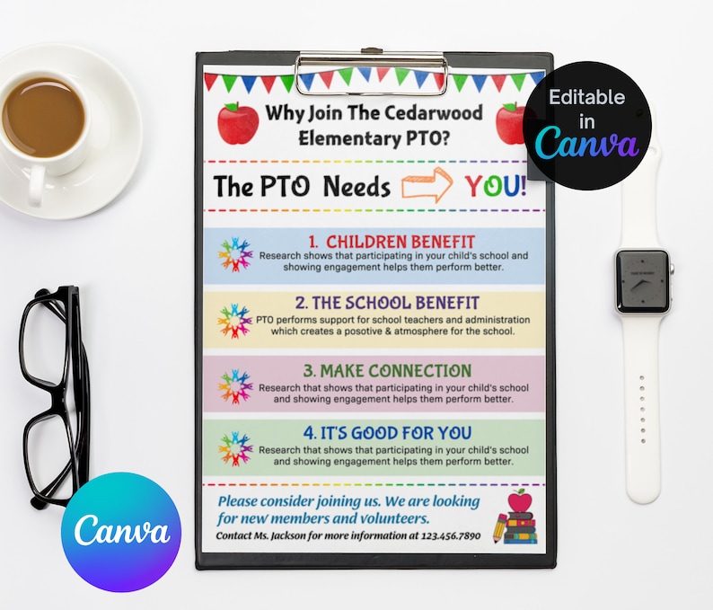 PRINTABLE School PTO/PTA Recruitment Flyer, Volunteer Meeting Agenda ...