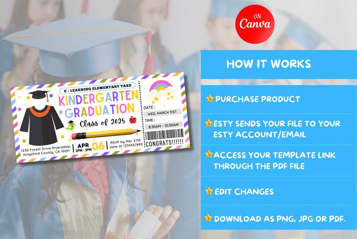 EDITABLE Pre School Graduation Ticket, Kindergarten Graduation, School ...