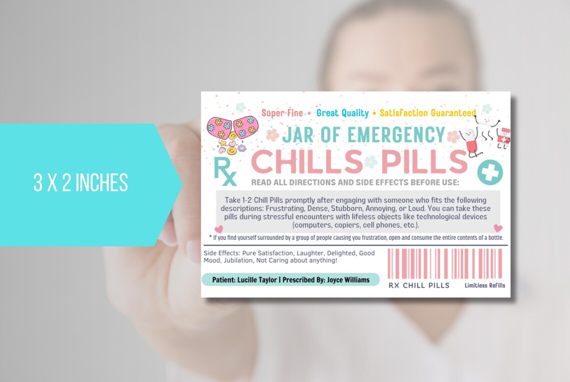 EDITABLE Chill Pill Label, Funny Gag Gift Professional Office Gift ...