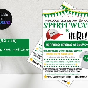 School Spirit Wear Fundraiser Flyer, Clothing T-shirt Sale, Printable ...