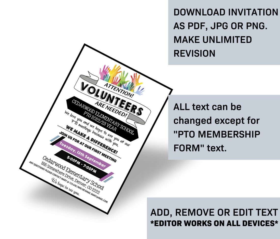 EDITABLE Volunteer Recruitment Flyer Printable Handout - Etsy