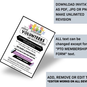 EDITABLE Volunteer Recruitment Flyer, Printable Handout, School ...