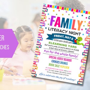 EDITABLE Family Literacy Night Flyer, PTO PTA Reading Book Sale School ...