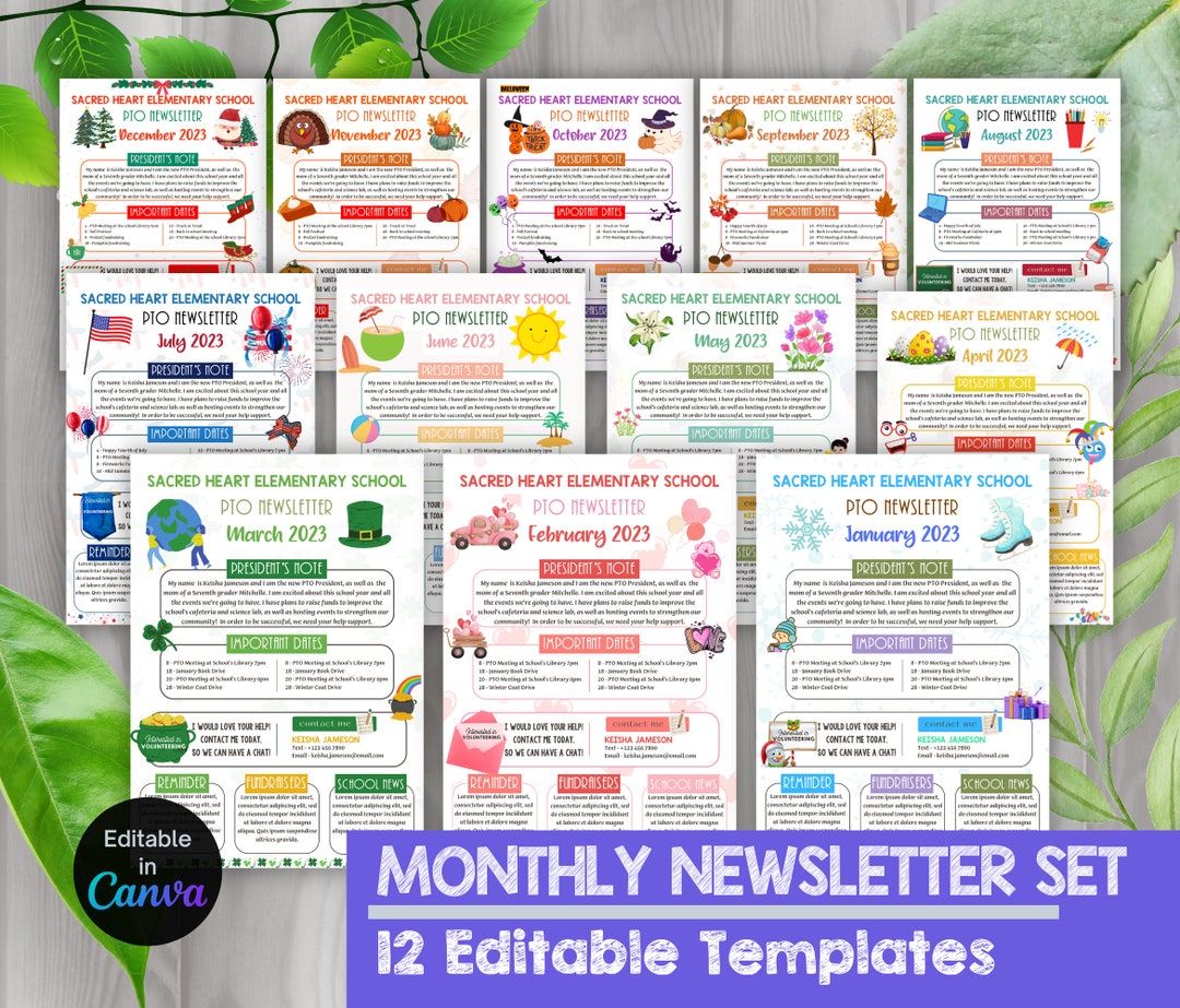 Editable Yearly Newsletter Template Set, Classroom Printable Handout ...
