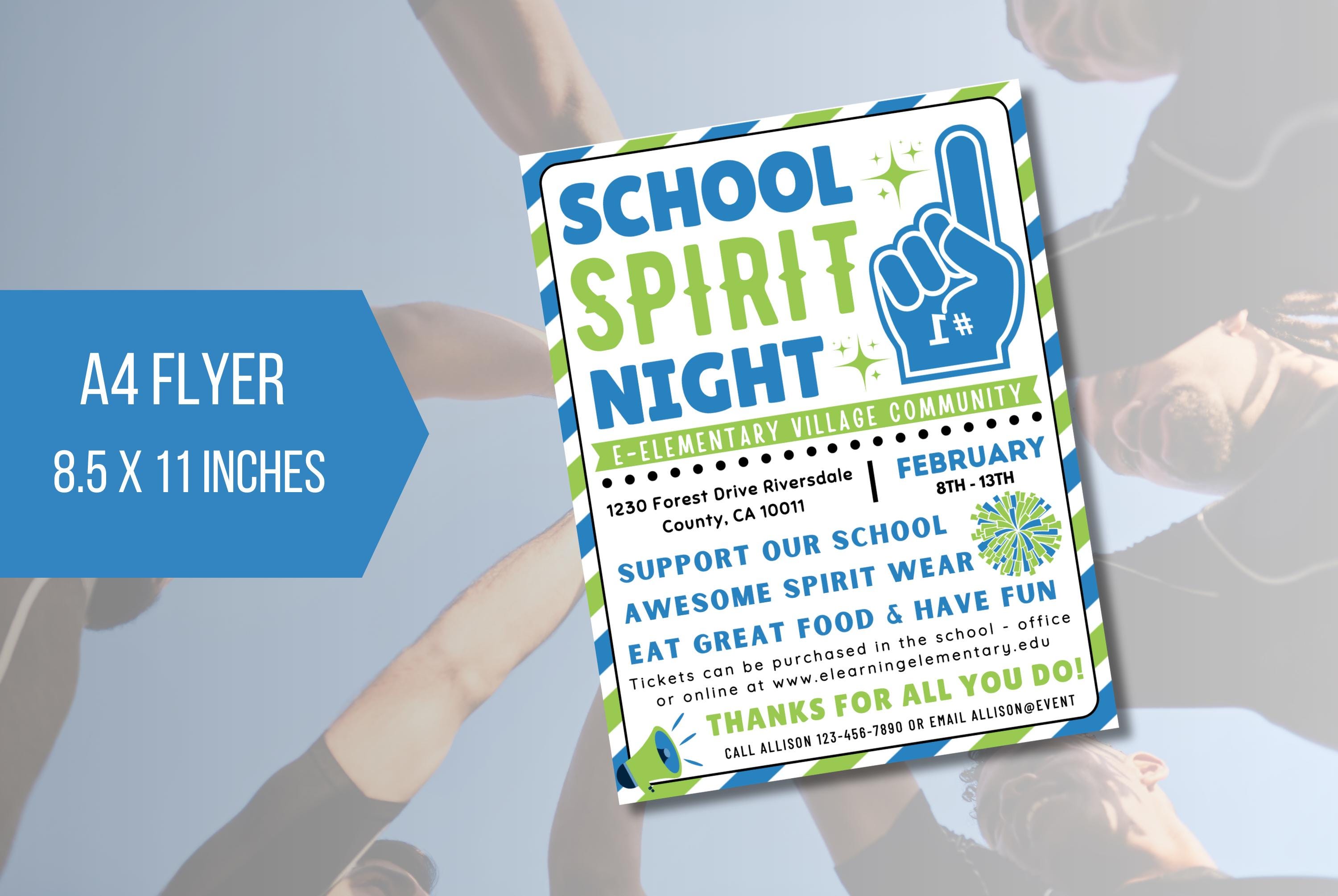 EDITABLE School Spirit Flyer Package, School Spirit Night Party, Spirt ...