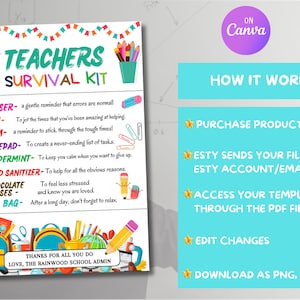 EDITABLE Teacher Survival Kit Template, Teacher Thank You Gift ...