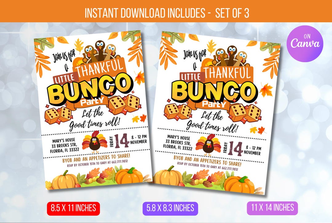 EDITABLE Thanksgiving Bunco Party Flyer Invite, Fall Holiday Bunco Dice ...