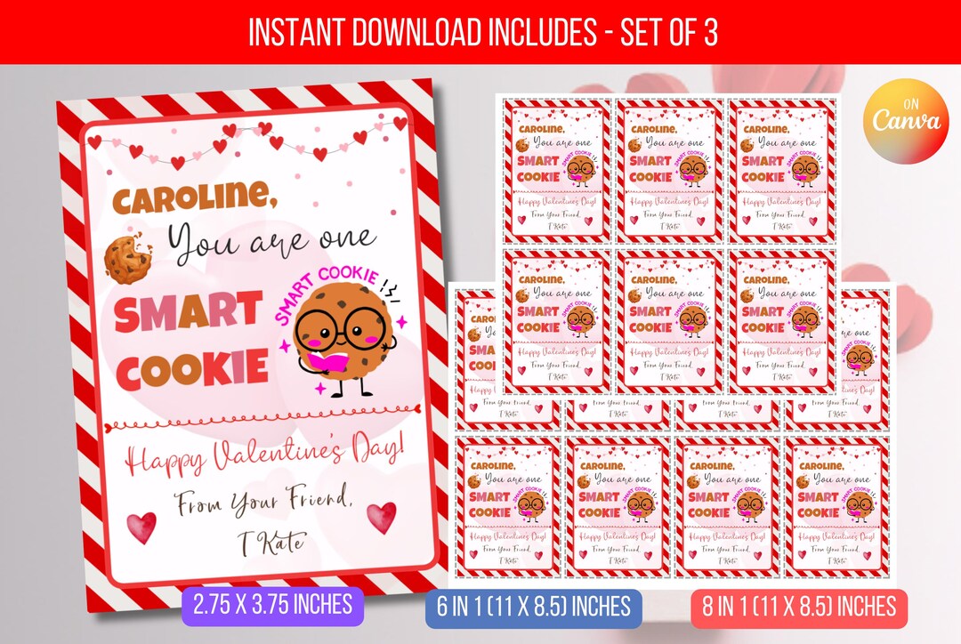 EDITABLE Smart Cookie Valentine's Day Gift Tag, Cookie Favor Tag ...