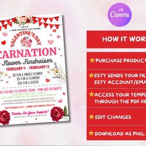 EDITABLE Valentines Day Carnation Flower Fundraiser Flyer, Fundraiser ...