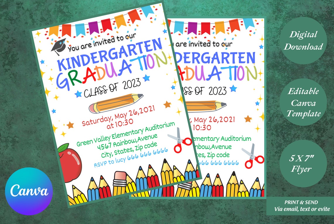 Editable Kindergarten Graduation Invitation Flyer, Printable ...
