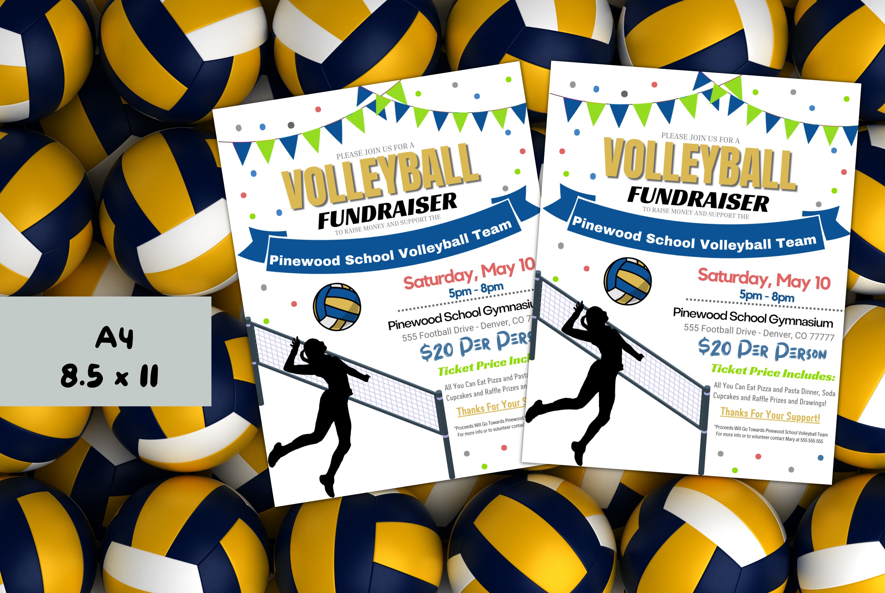 EDITABLE Volleyball Fundraiser Flyer Template, Charity Non Profit Event ...