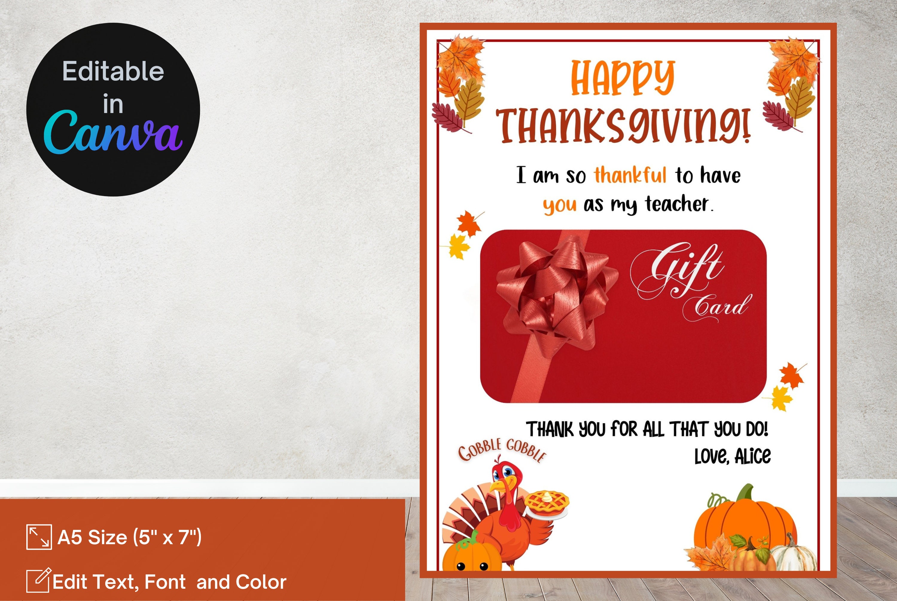 Printable/editable Happy Thanksgiving Gift Card Holder, Teacher Nurse ...