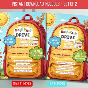 EDITABLE Backpack Drive Flyer, Back to School, First Day School ...