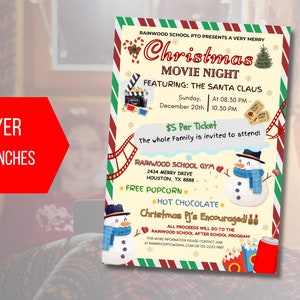EDITABLE Christmas Movie Night Flyer, School Church Fundraiser Invite ...