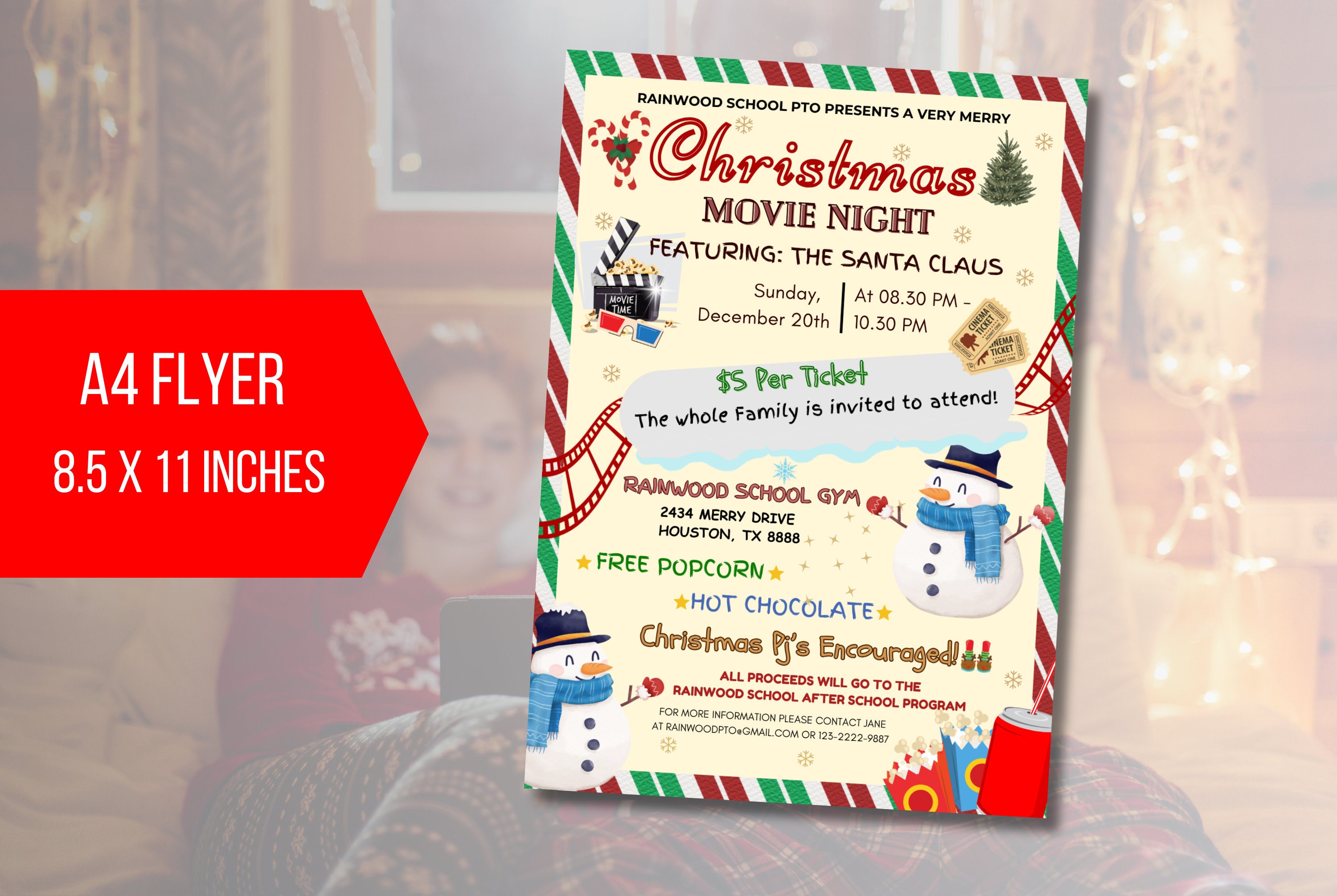 EDITABLE Christmas Movie Night Flyer School Church Fundraiser - Etsy