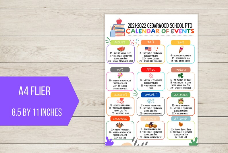 Editable Monthly Event Calendar Flyer Template Year at a - Etsy