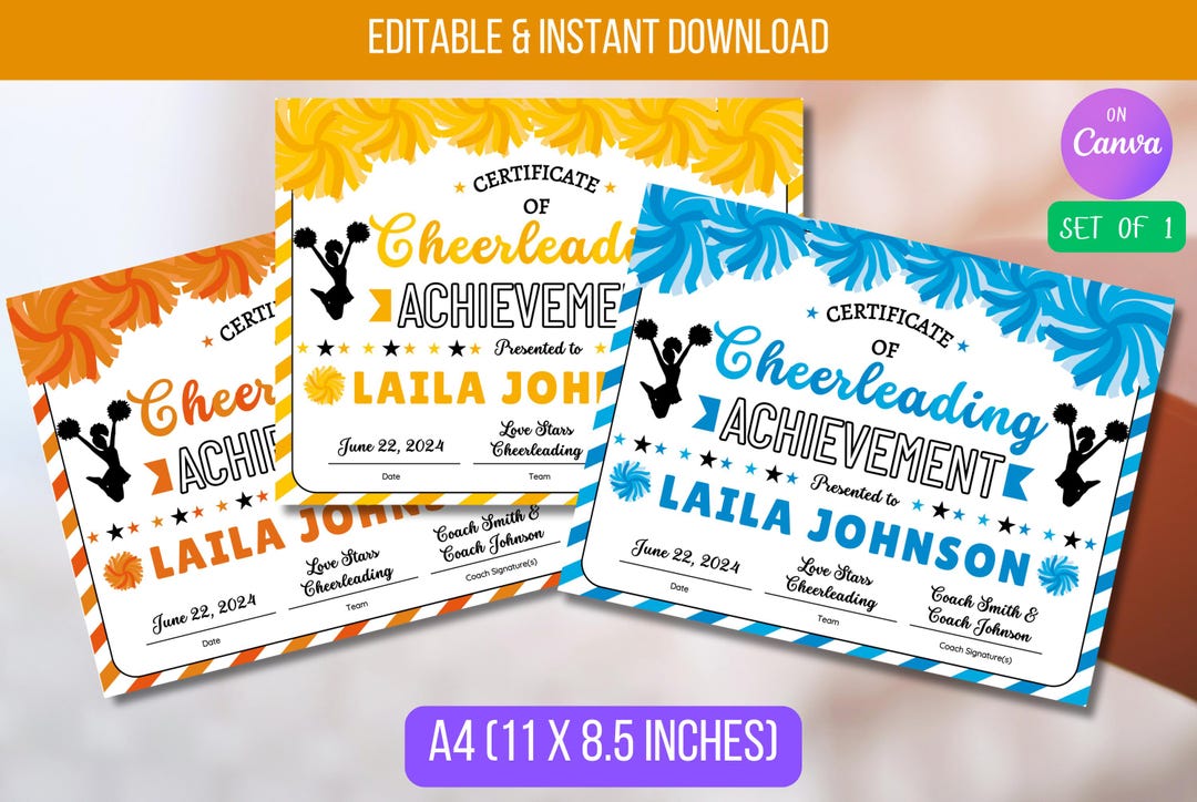 EDITABLE Cheerleader Certificate, Cheer Certificates Sports Award ...