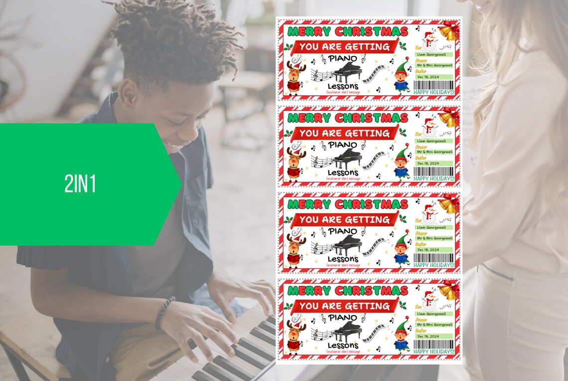 EDITABLE Piano Lessons Christmas Gift Voucher, Surprise Piano Lessons ...