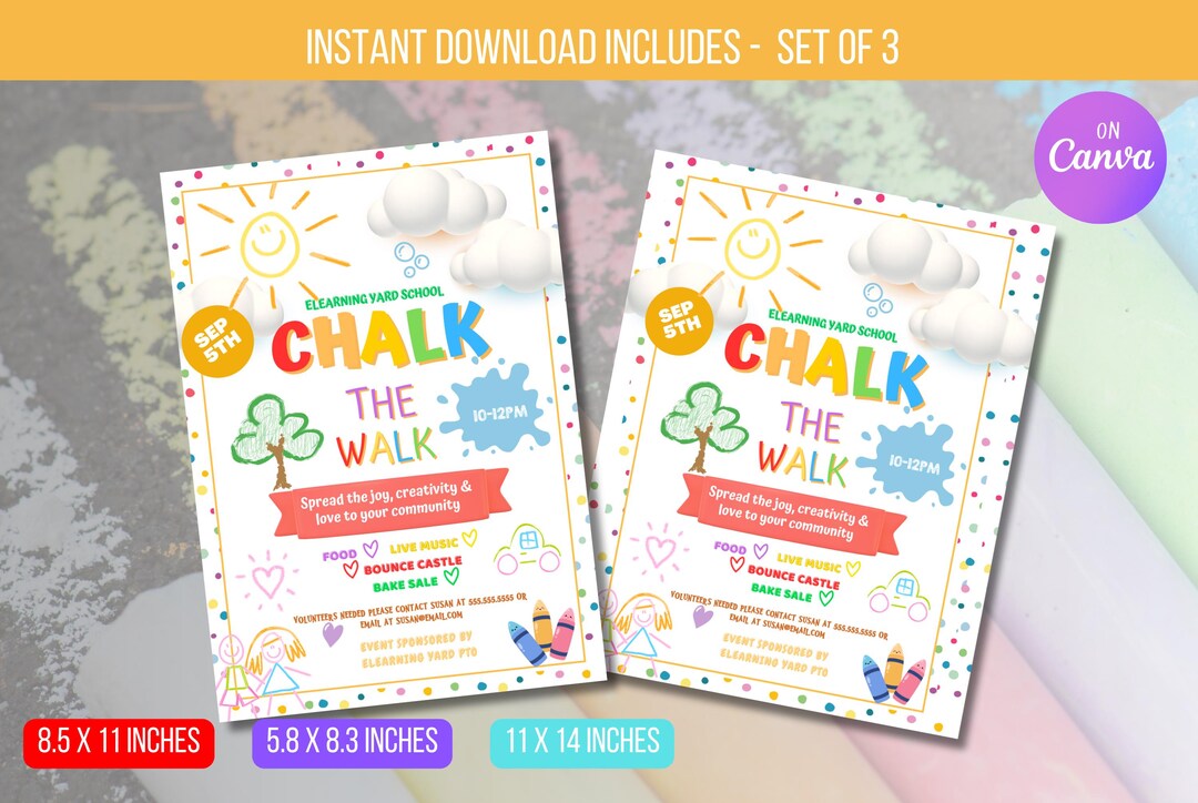EDITABLE Chalk the Walk Flyer, Kids Home School Event Idea School Kids ...