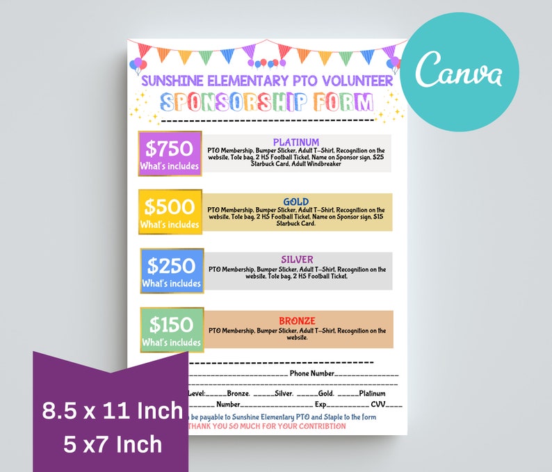 PTO PTA Sponsorship Form School Sponsorship Signup Printable - Etsy