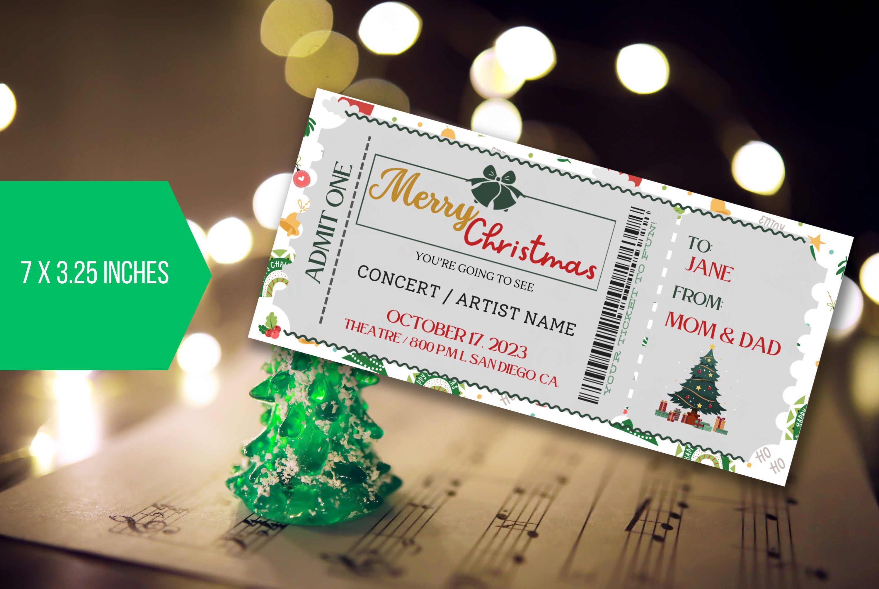 EDITABLE Concert Ticket Template Christmas Surprise Gift - Etsy