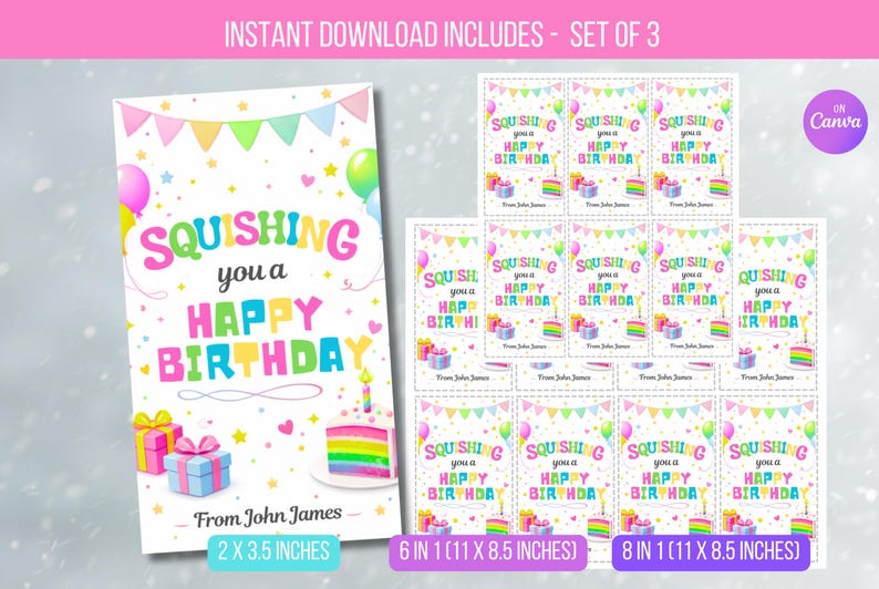 EDITABLE Squishing You A Happy Birthday Gift Tag Squishee Birthday Gift ...