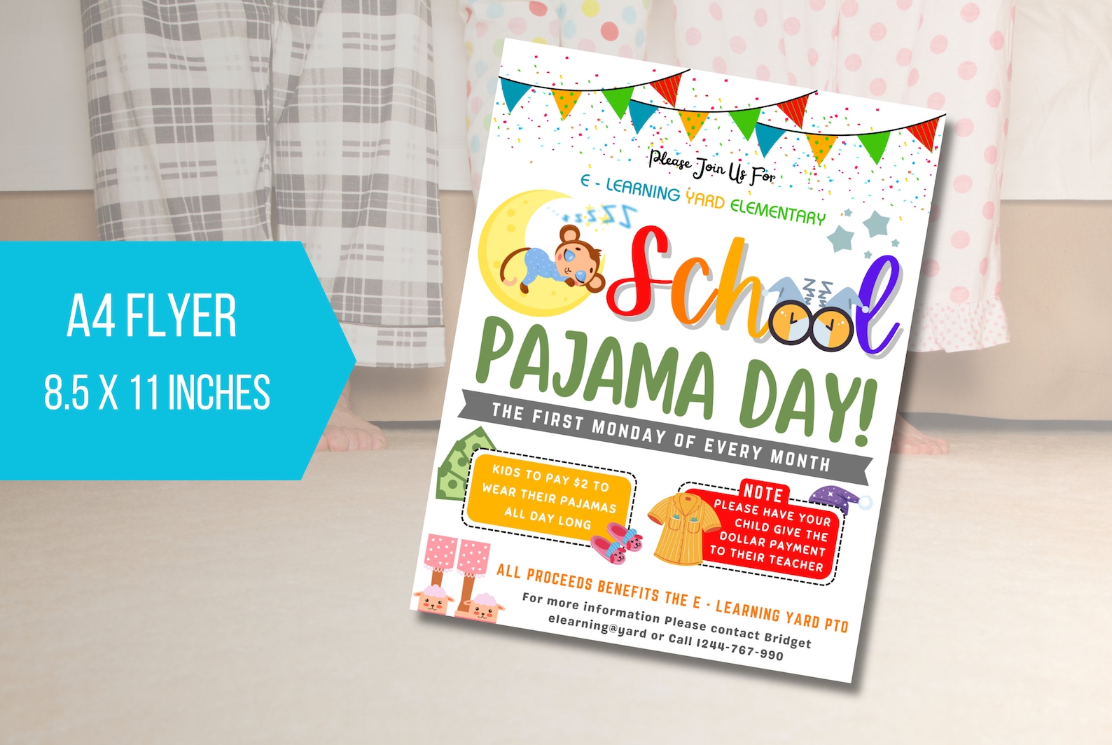EDITABLE School Pajama Day Flyer, School Spirit Party, School ...