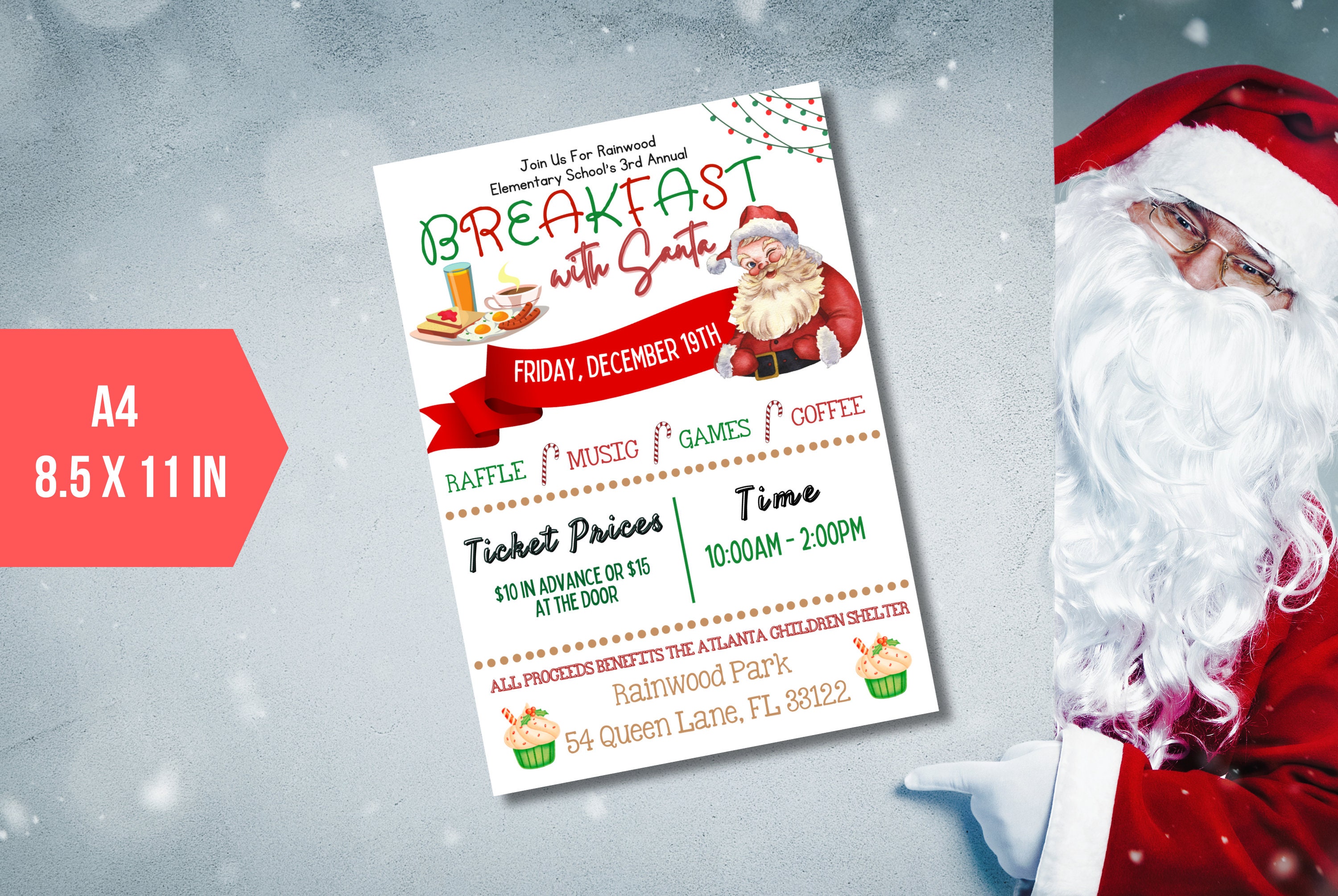 EDITABLE Breakfast With Santa Flyer, Printable Breakfast Invitation ...