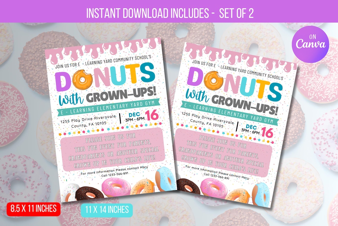 EDITABLE Donuts With Grownups Flyer, Donuts With Grownups Invite, PTO ...