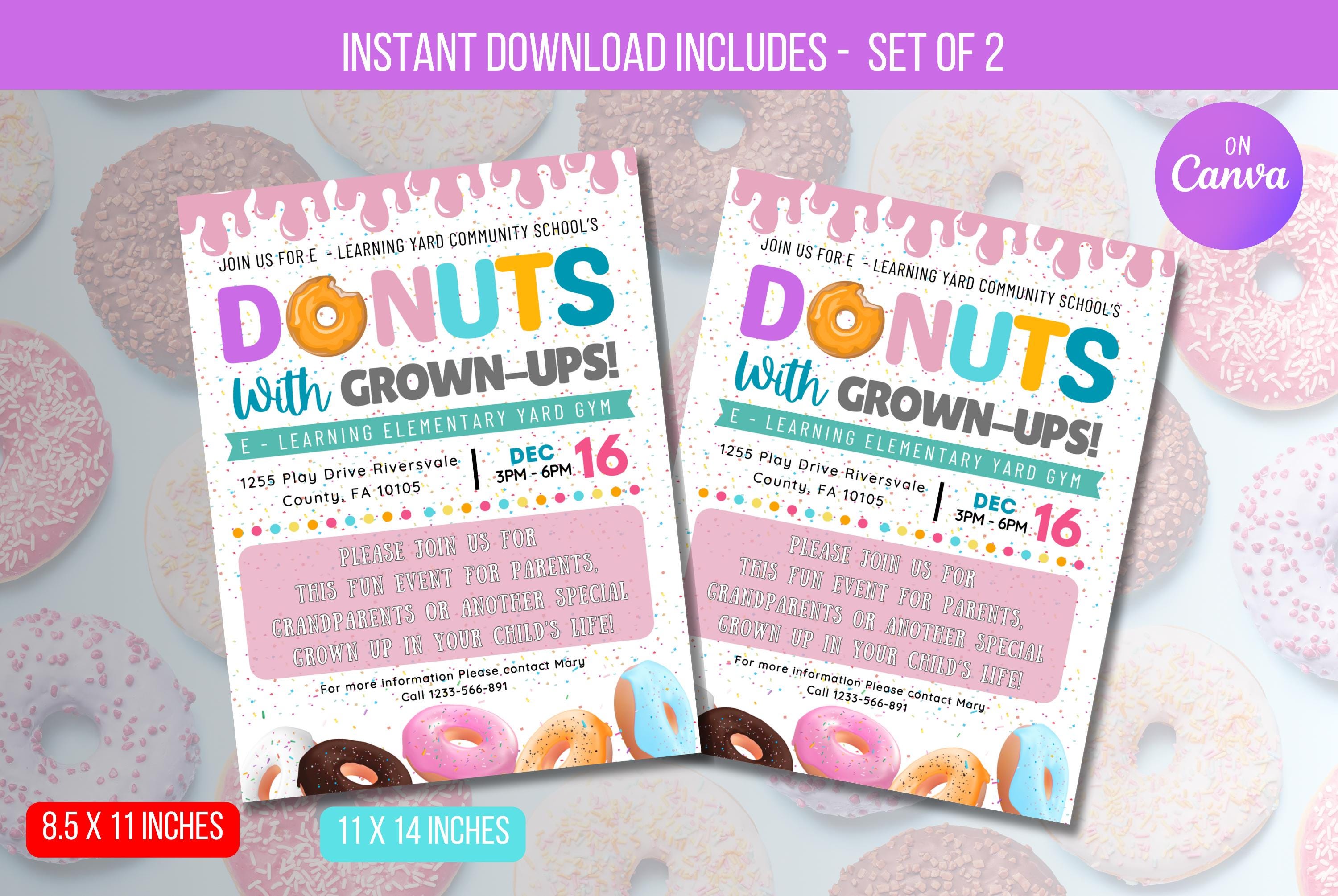 EDITABLE Donuts With Grownups Flyer, Donuts With Grownups Invite, PTO ...